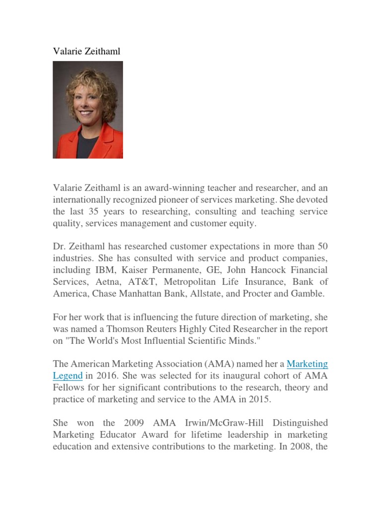 Valarie Zeithaml: Award-Winning Services Marketing Pioneer | PDF ...