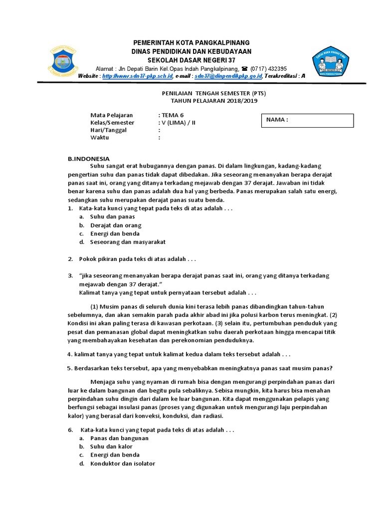 Uts Tema 6 Kls 5 | PDF
