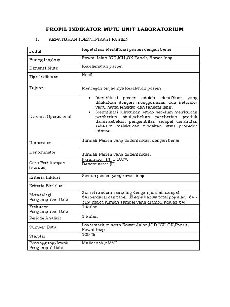 Profil Indikator Mutu Lab | PDF