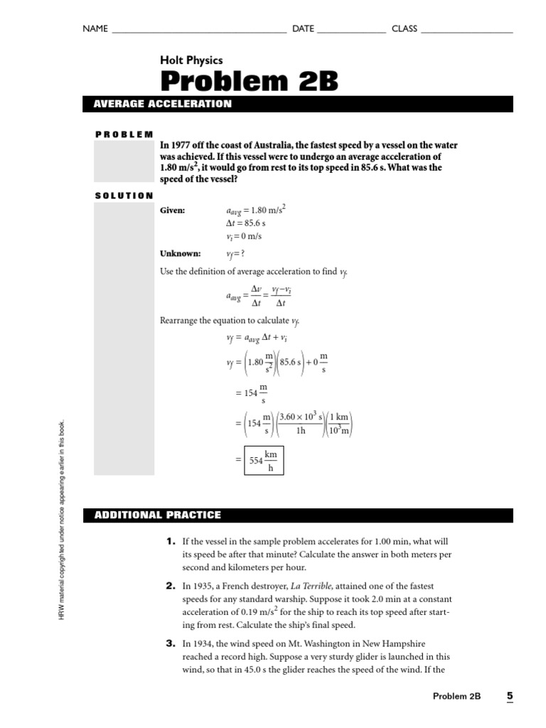 Chapter 2 - Motion in One Dimension - Sec 1 - HW 1.2 | PDF | Speed ...