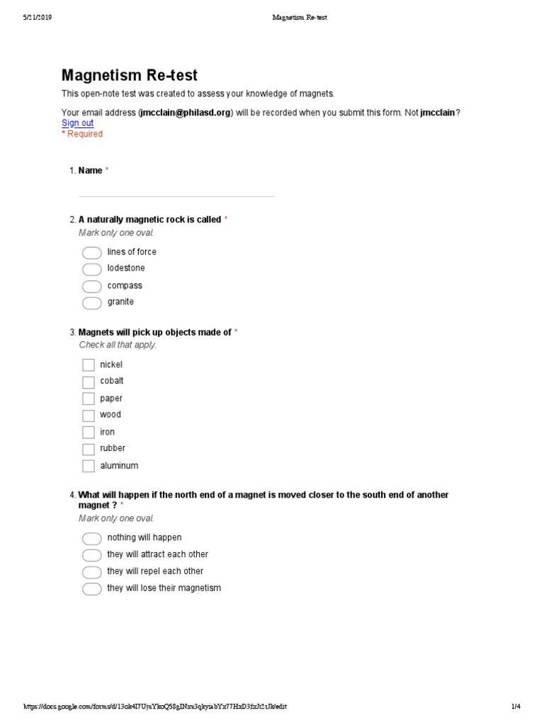 Magnetism Assessment - Google Forms | PDF | Magnetism | Magnet