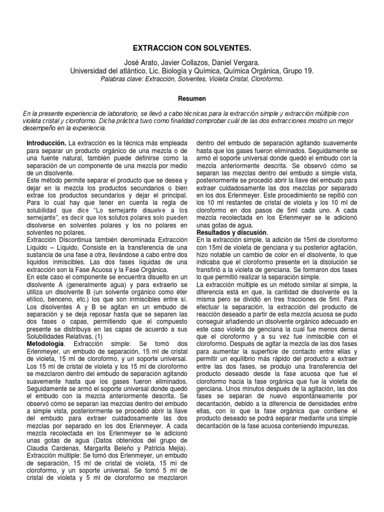 Extraccion Con Solventes Lab Organica | PDF | Solvente | Fase (materia)