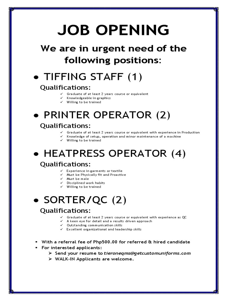 Urgent Hiring: TIFFING Staff Needed | PDF