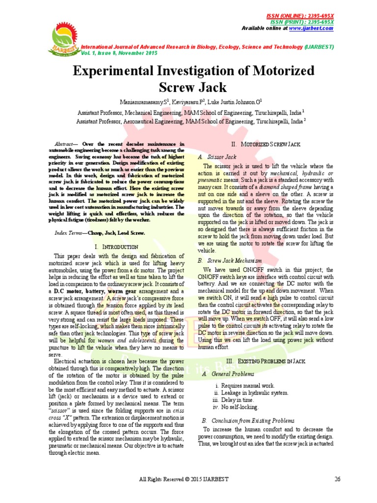 Experimental Investigation of Motorized Screw Jack | PDF | Actuator ...