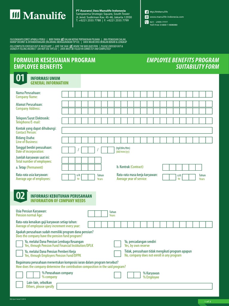 Formulir Kesesuaian Program Employee Benefits Manulife | PDF