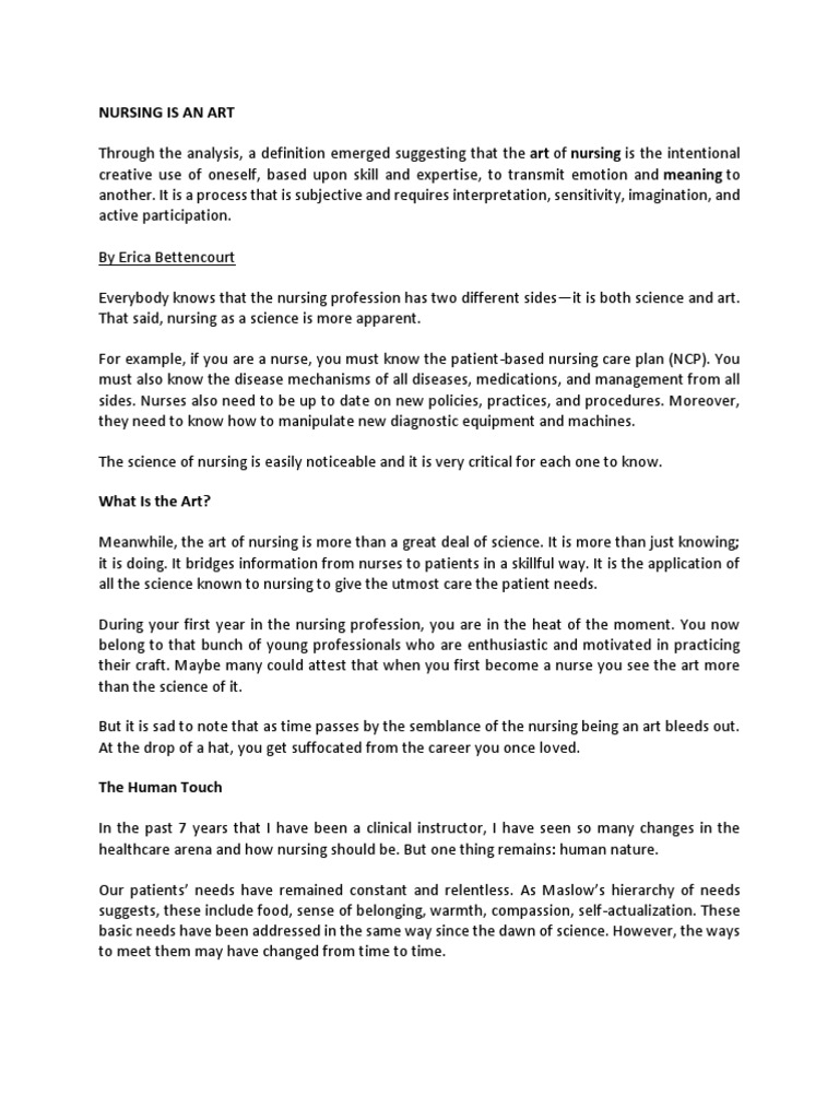 Nursing Is An Art Pdf Nursing Motivation