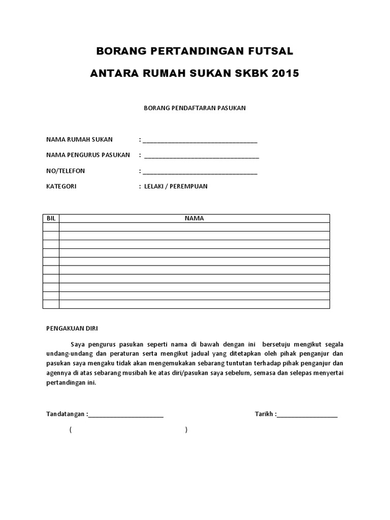 Borang Pertandingan Futsal | PDF