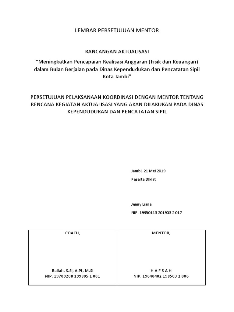 Lembar Persetujuan Mentor | PDF