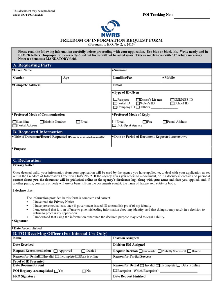 Freedom of Information Request Form: A. Requesting Party | PDF ...