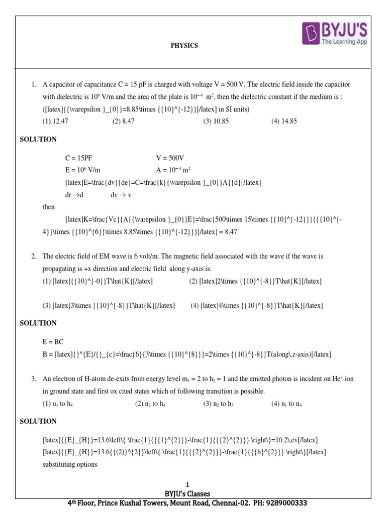 Phy Jee Mains | PDF | Volt | Capacitor