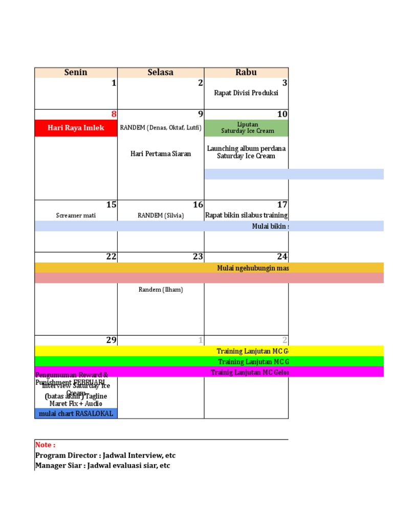 Timeline Divisi Produksi 2016 | PDF