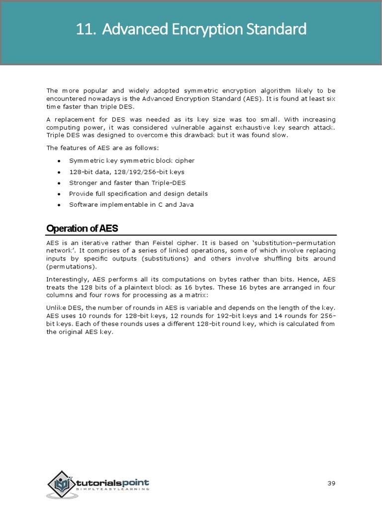 Advanced Encryption Standard: Operation of AES | PDF | Cryptography | Key (Cryptography)