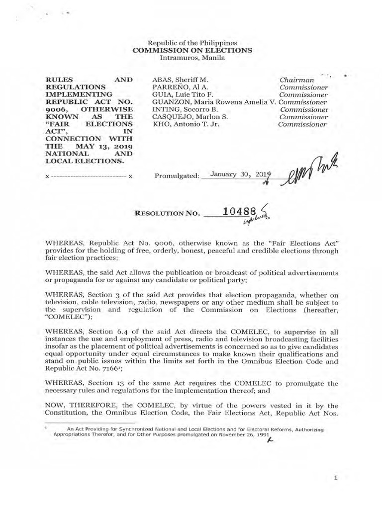 Comelec Resolution 10488 | PDF