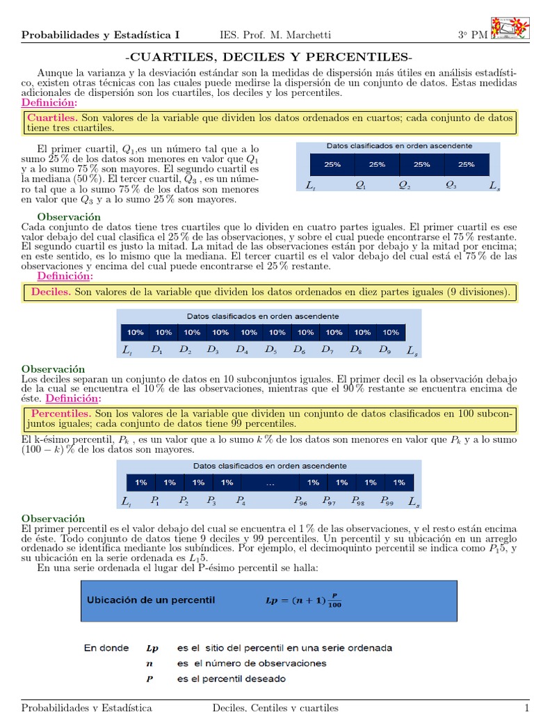 Deciles Centiles y Cuartiles | PDF | Cuantil | Análisis de los datos