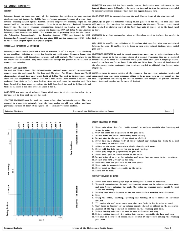 Swimming Handouts: Handgrips | PDF | Swimming (Sport) | Swimming Pool