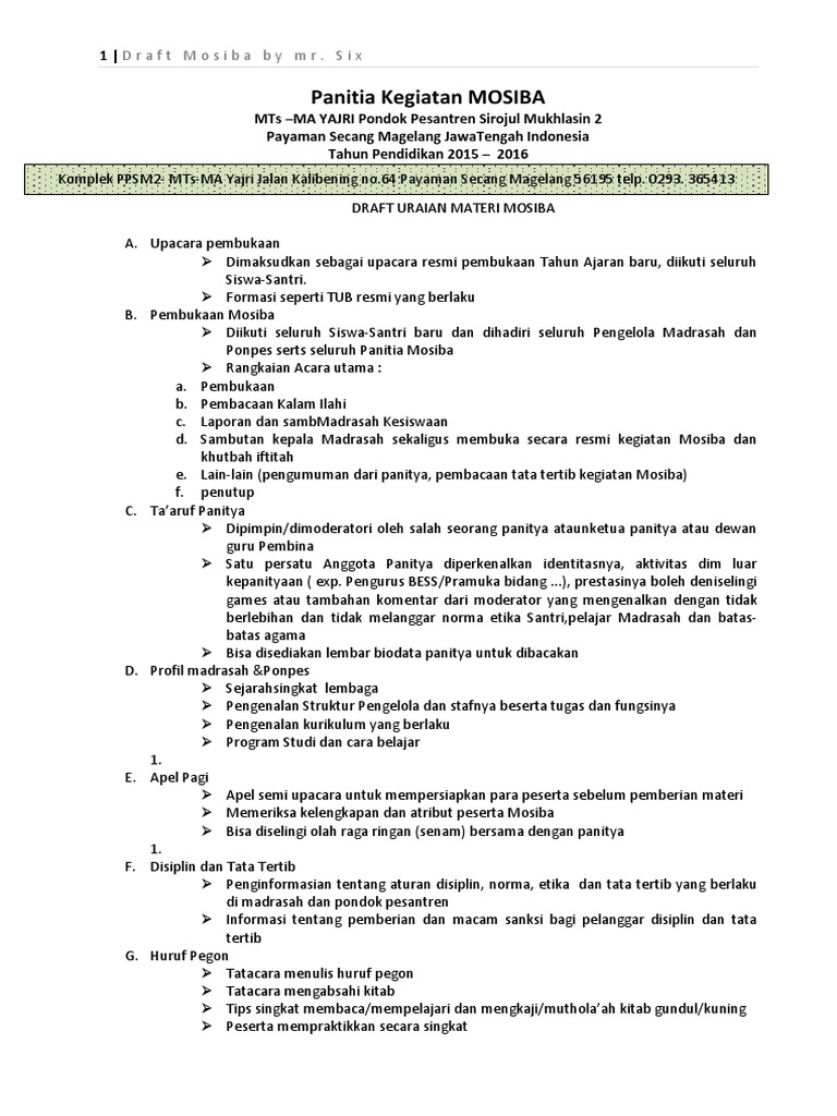 Draft Kegiatan MOSIBA | PDF