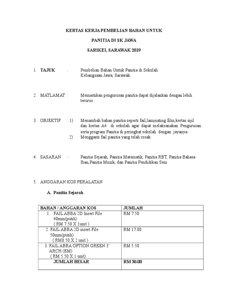 Kertas Kerja Pembelian Barang Panitia | PDF