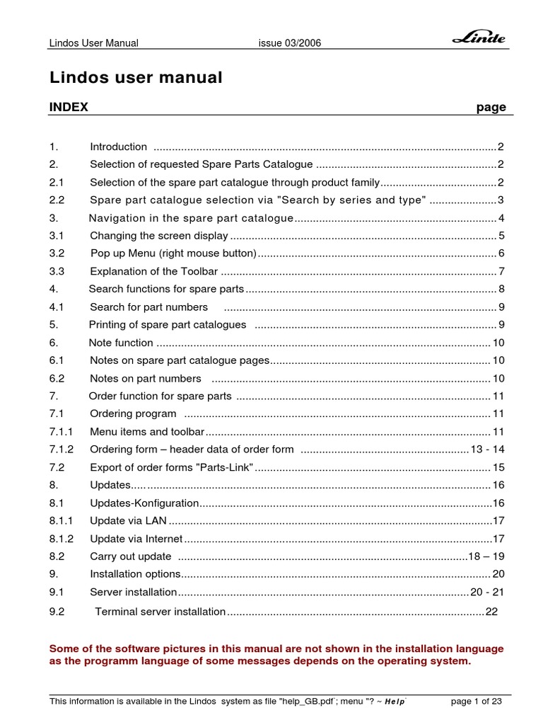 Lindos User Manual: INDEX Page | PDF | Hyperlink | Menu (Computing)