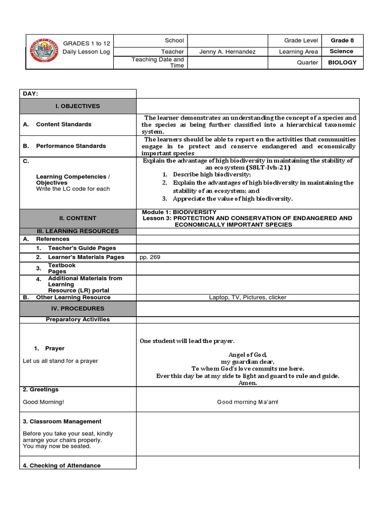 Lesson Plan - Biodiversity | PDF | Biodiversity | Sustainability