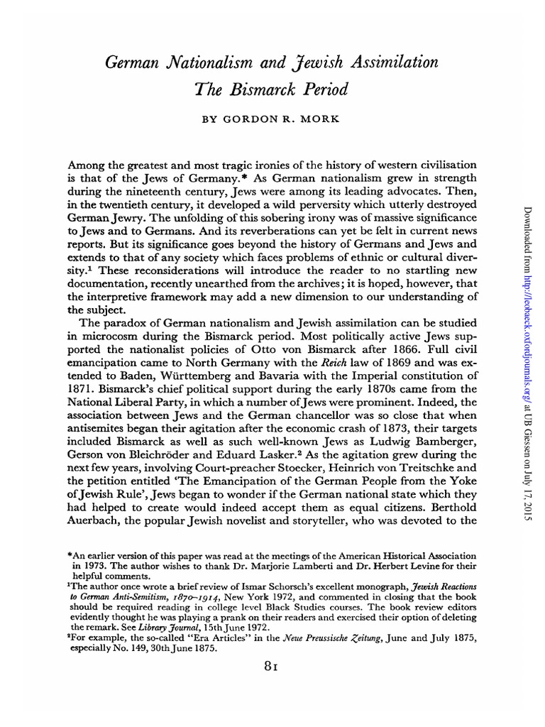 German Nationalism and Jewish Assimilation The Bismarck Period | PDF ...