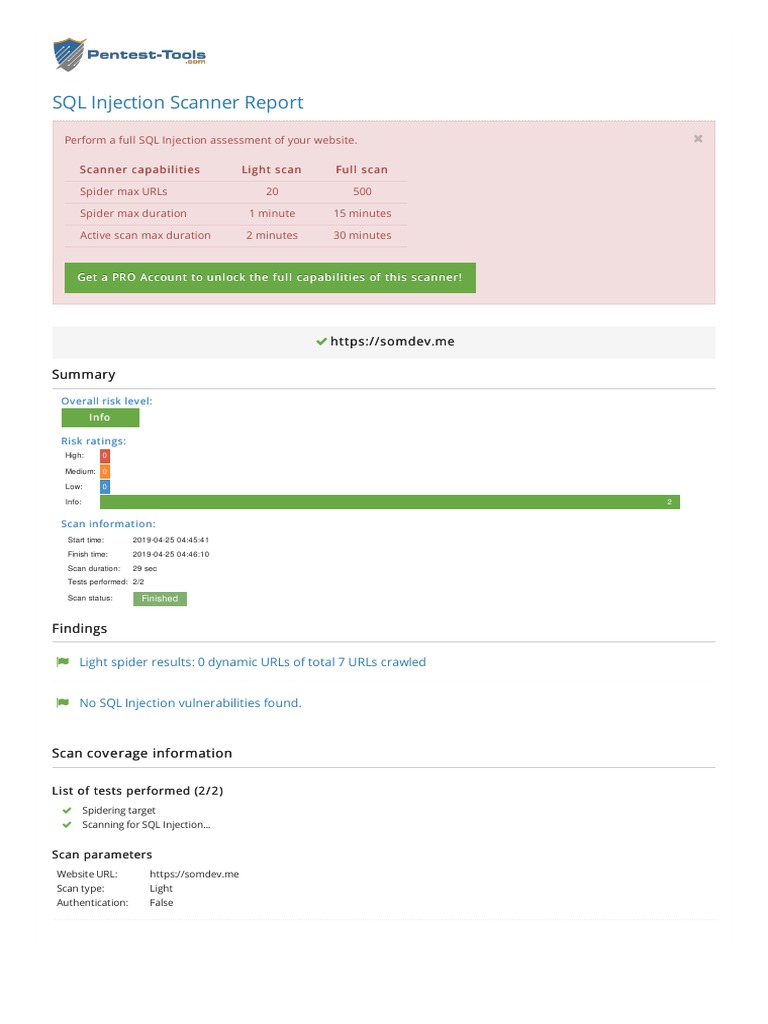 SQL Injection Scanner Report | PDF