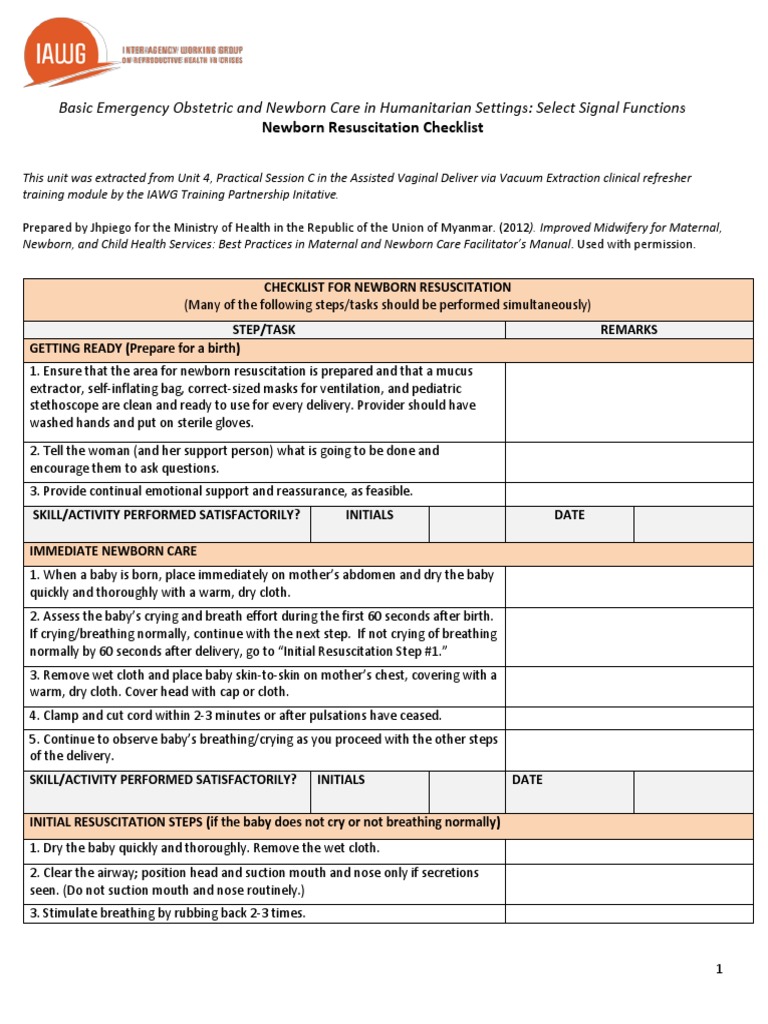 Newborn Resuscitation Checklist 2017 | PDF | Cardiopulmonary ...