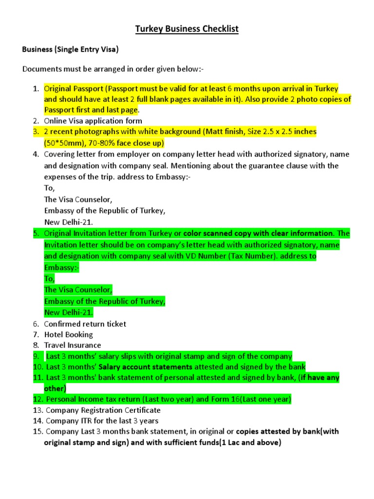 Turkey Business Visa | PDF