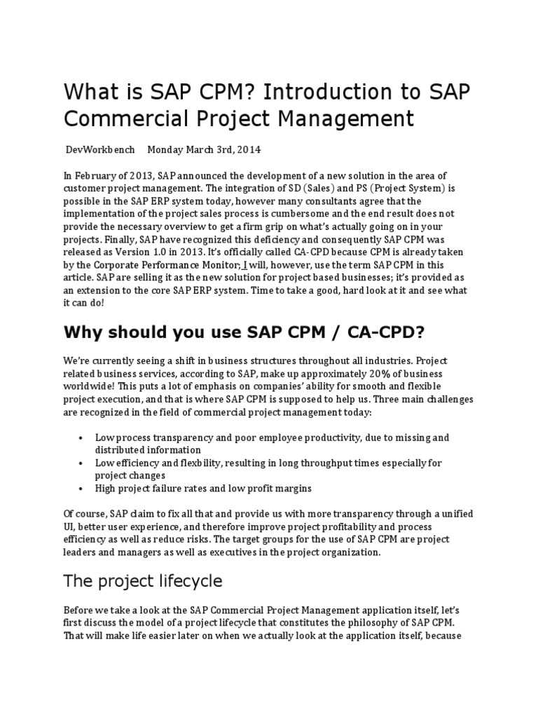 Sap CPM 2 | PDF | Product Lifecycle | Project Management
