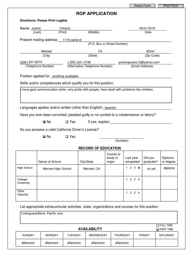 Rop Application: Directions: Please Print Legibly | PDF