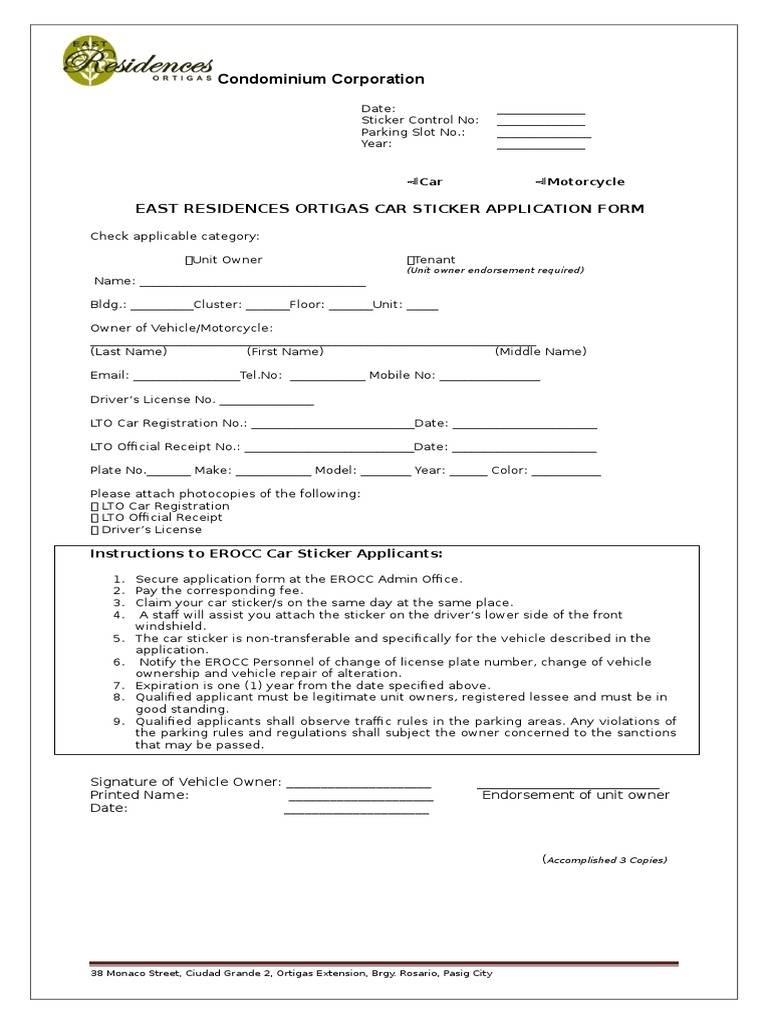 Car Sticker Apllication | PDF | Driver's License | Vehicle Registration ...