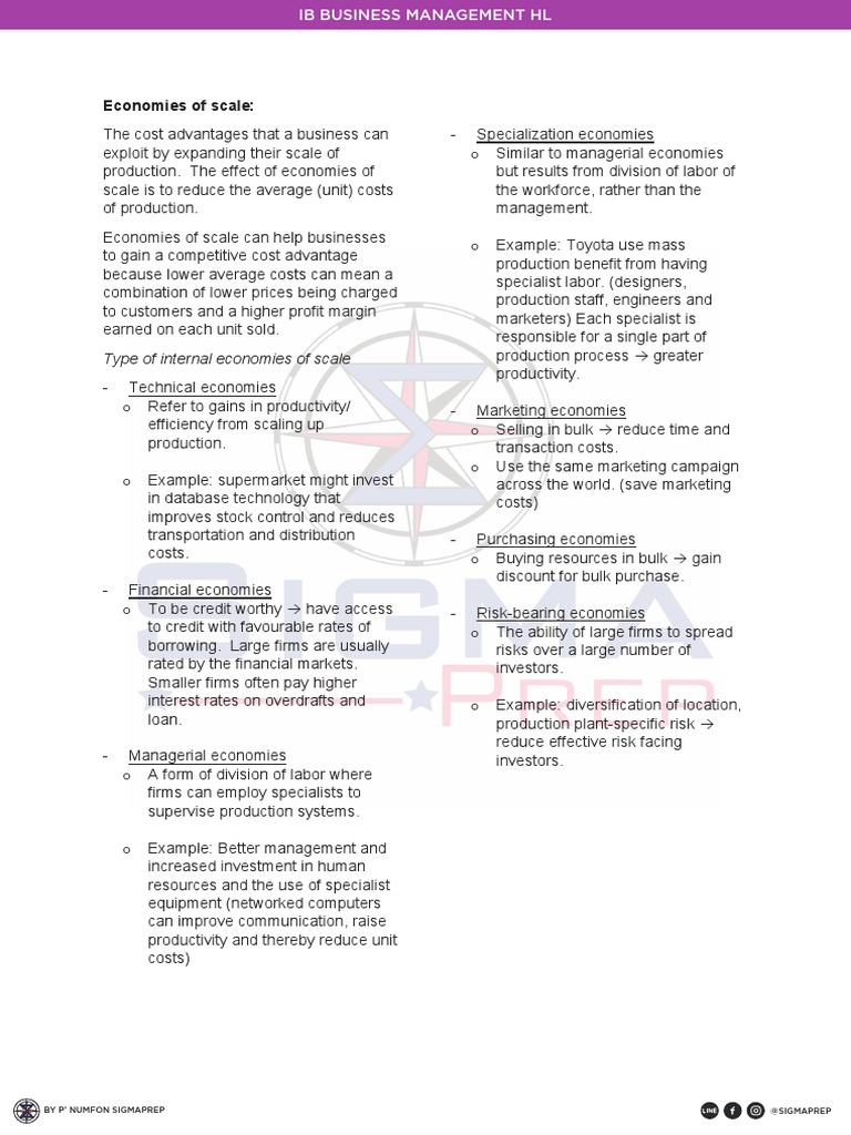 IB Business Management HL Notes | PDF | Economies Of Scale | Market ...