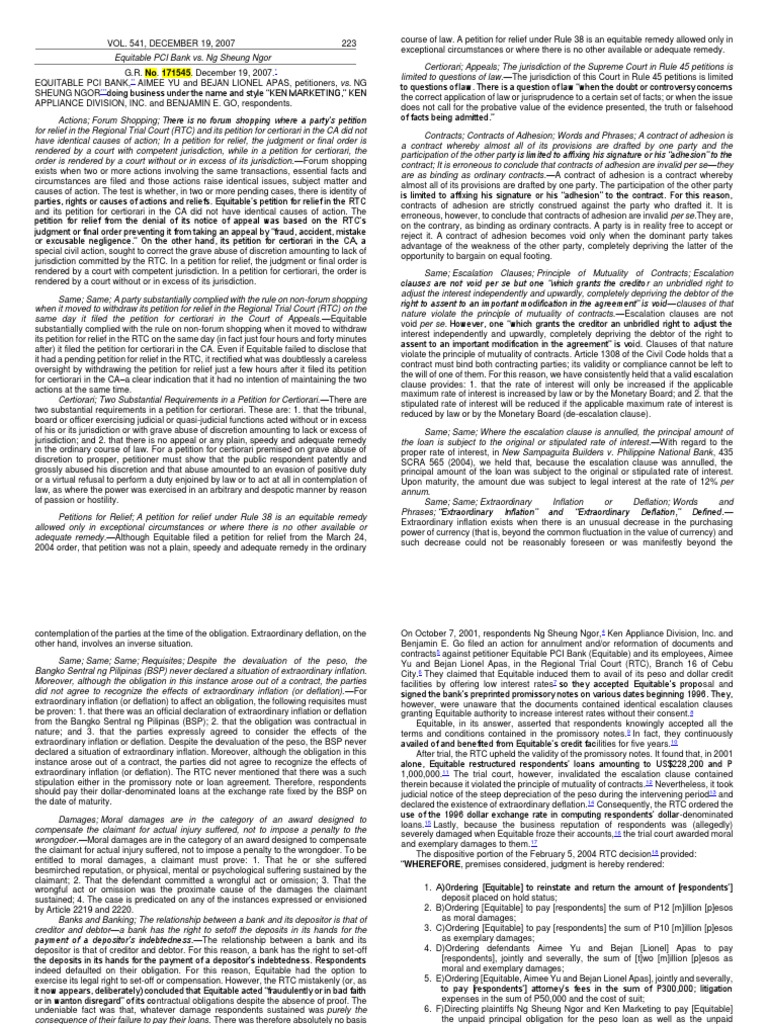 Equitable PCI Bank vs. Ng Sheung Ngor Case Summary | PDF | Certiorari ...