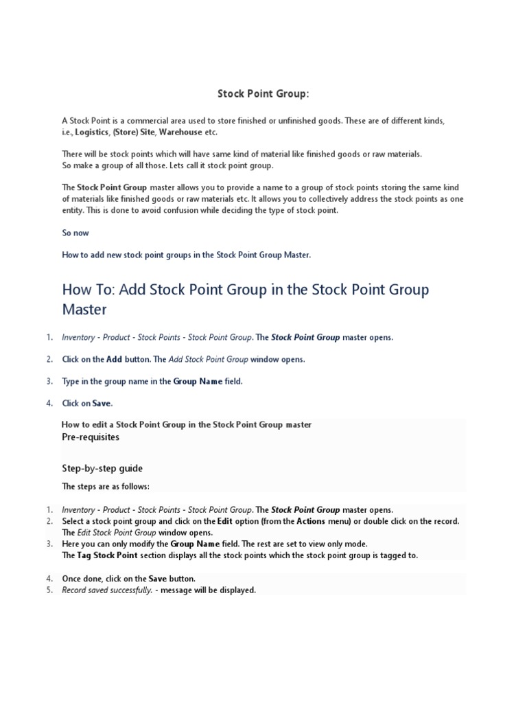 How To: Add Stock Point Group in The Stock Point Group Master ...
