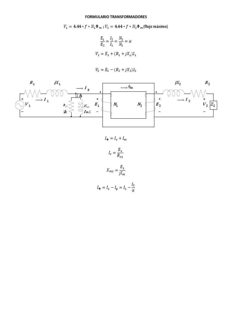 Formulario Transformadores | PDF | Transformador | Dispositivos magnéticos
