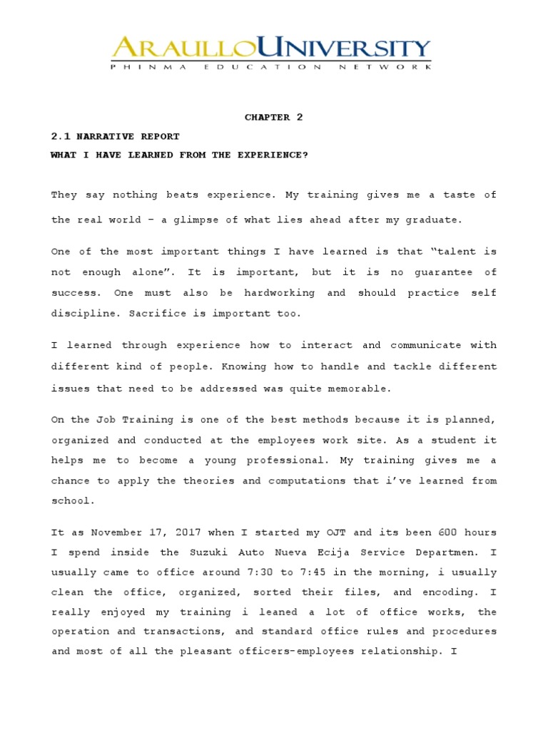 Narrative Report and Case Study | PDF | Security Guard | Mentorship