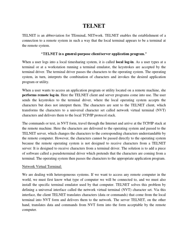 Telnet: "TELNET Is A General-Purpose Client/server Application Program." | PDF | Computer ...