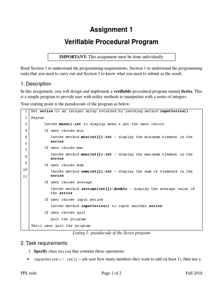 Assignment 1 Verifiable Procedural Program: 1. Description | PDF | Integer (Computer Science ...
