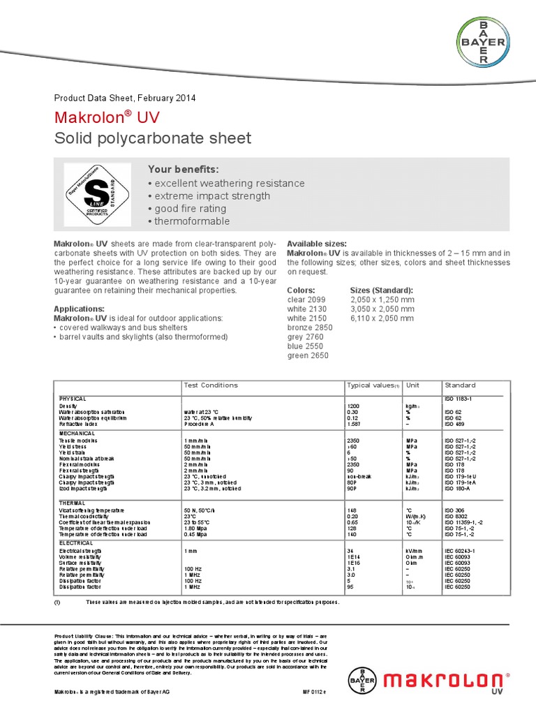 Makrolon UV: Solid Polycarbonate Sheet | Download Free PDF | Chemical ...