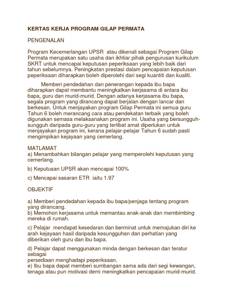Kertas Kerja Program Gilap Permata | PDF