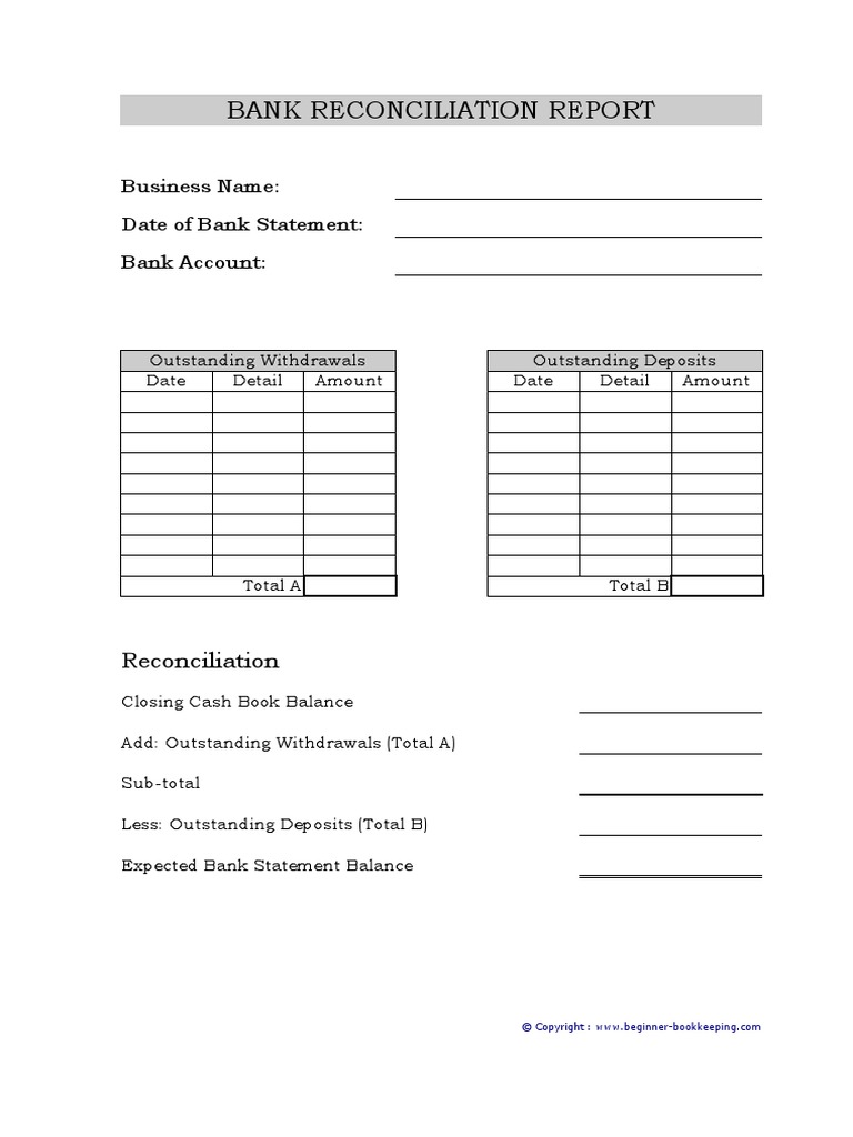 Bank Reconciliation Form PDF | PDF | Finance & Money Management
