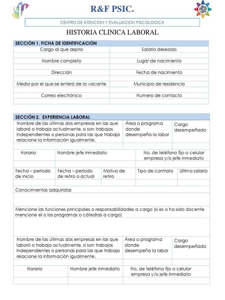 formato de historia clinica labor | Evaluación | Sicología y ciencia ...