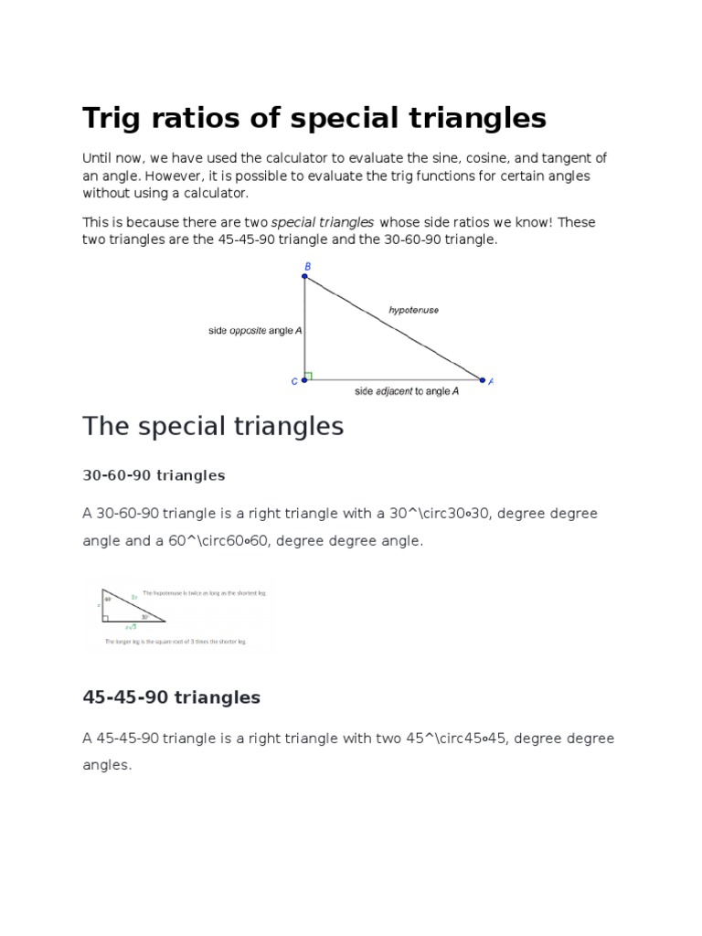 Trig Ratios of Special | PDF