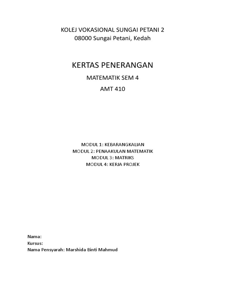 Muka Depan Modul Matematik | PDF
