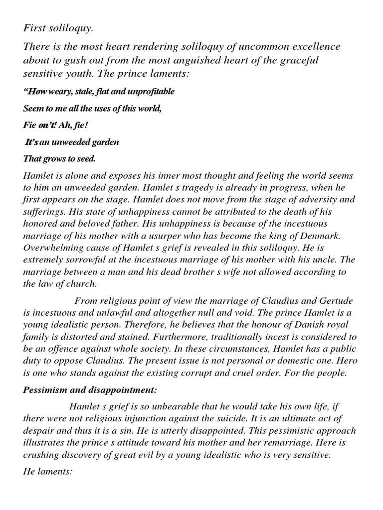 First Soliloquy | PDF | Hamlet | Lust