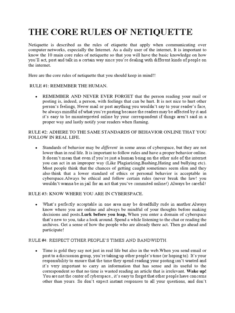 THE CORE RULES OF NETIQUETTE | PDF | Faq | Social Media