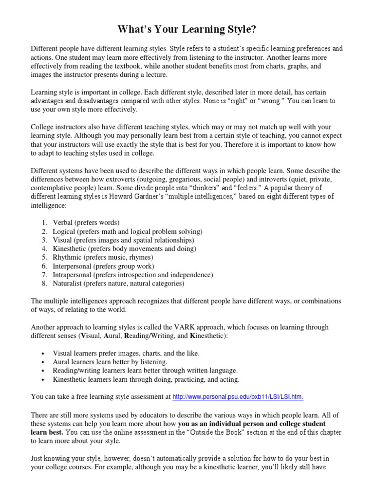 Discover Your Learning Style | PDF | Learning Styles | Lecture