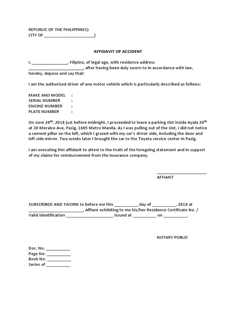 Affidavit of Accident Template | PDF