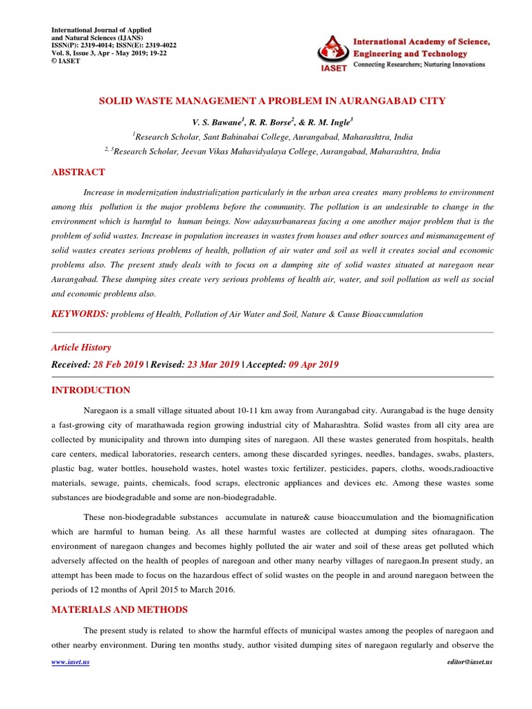 Solid Waste Management A Problem in Aurangabad City | PDF | Waste ...