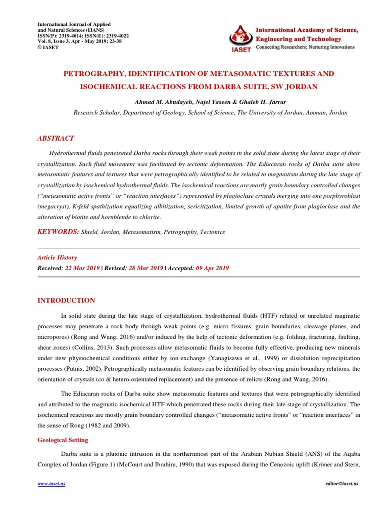 Petrography, Identification of Metasomatic Textures and Isochemical ...