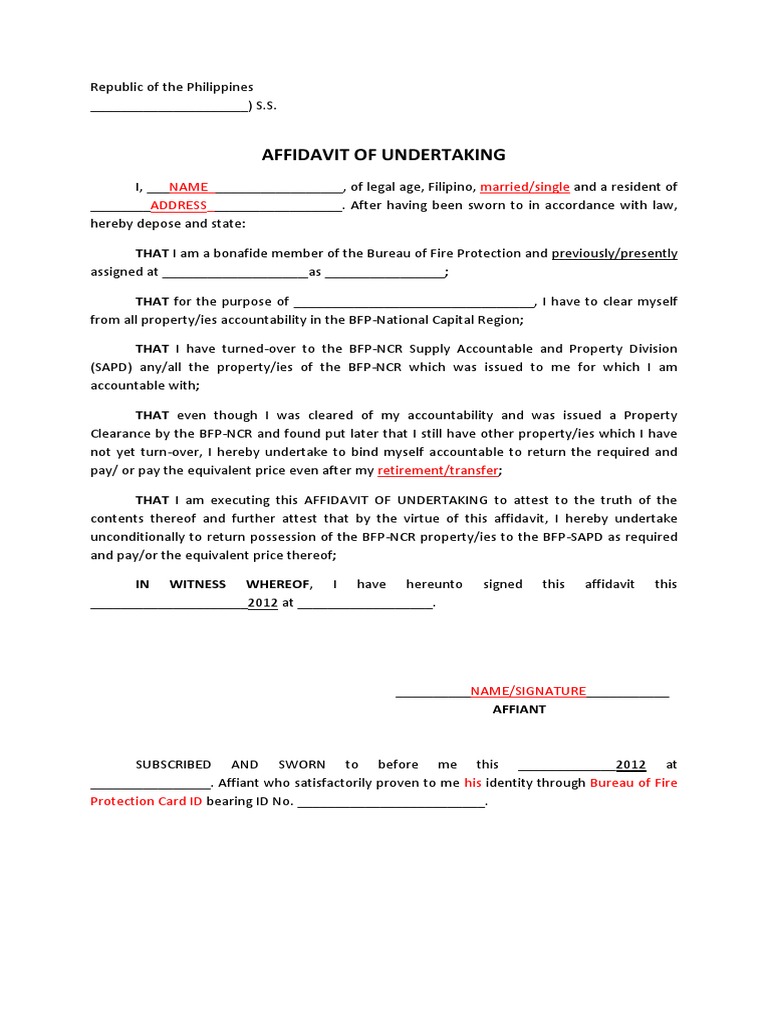 Affidavit of Undertaking | PDF